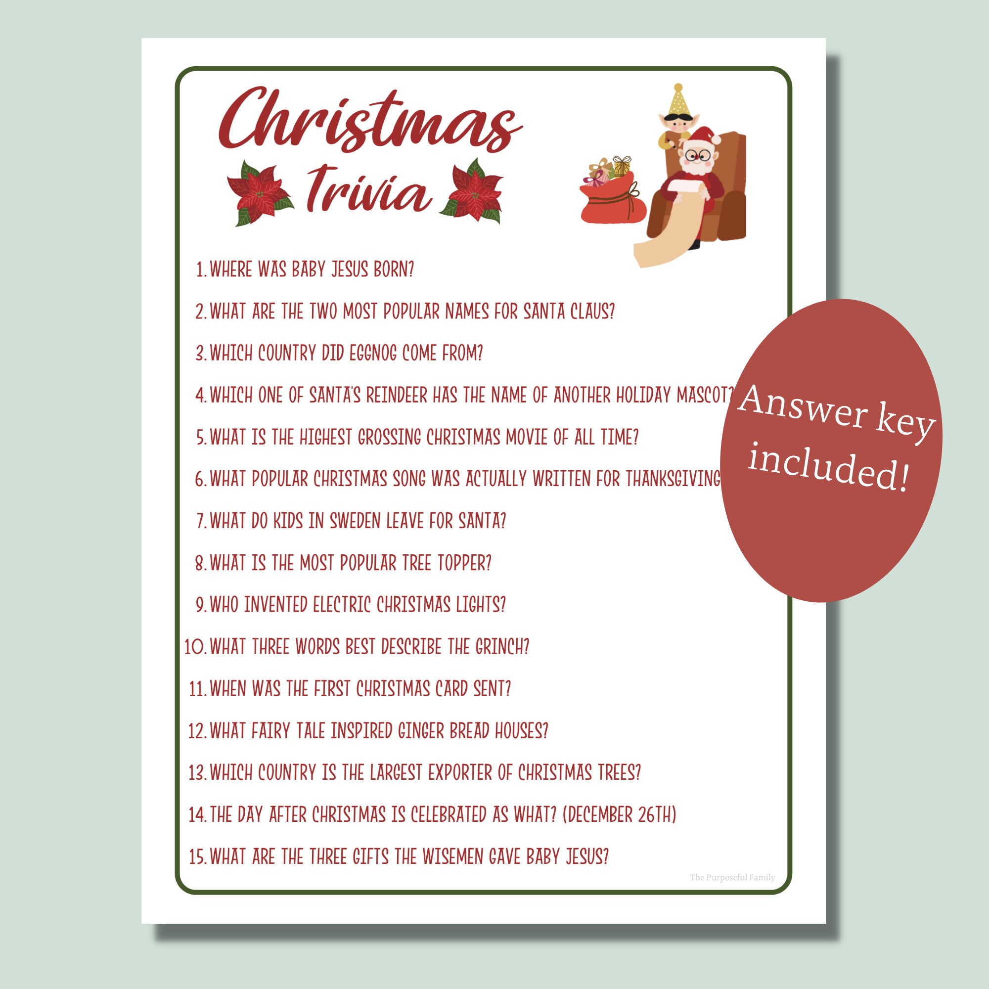 Christmas Trivia Game | Christmas Printable Games | Christmas Party ...