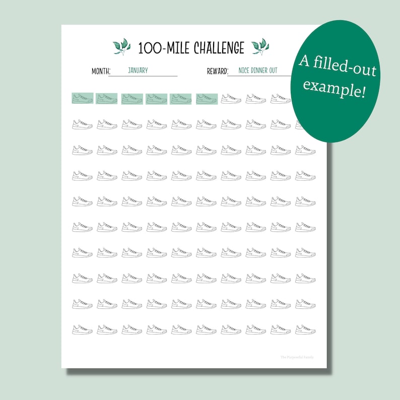 100 Mile Challenge Tracker Printable Running Tracker Walking Tracker ...