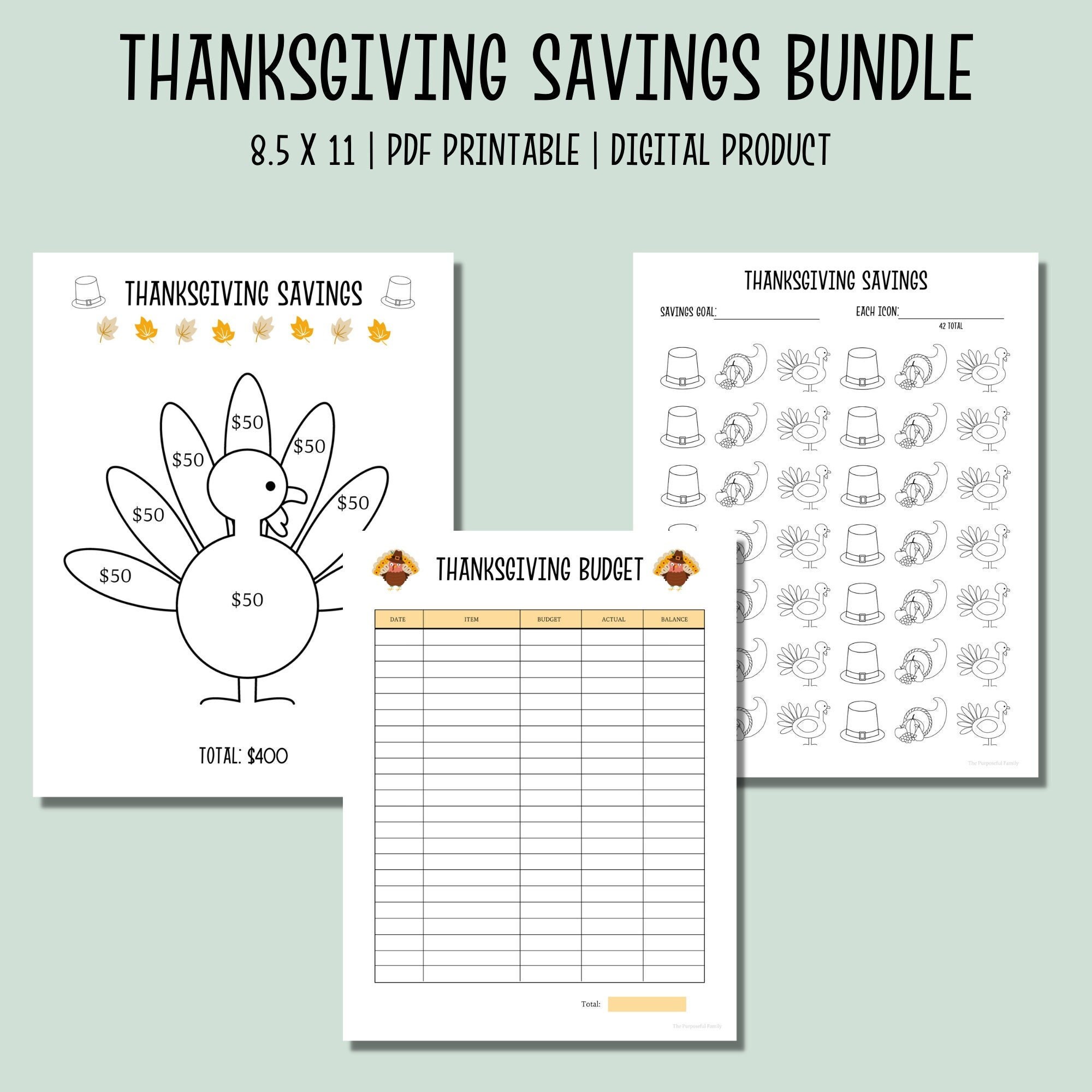 Thanksgiving Savings Bundle Printable | Thanksgiving Savings Tracker ...