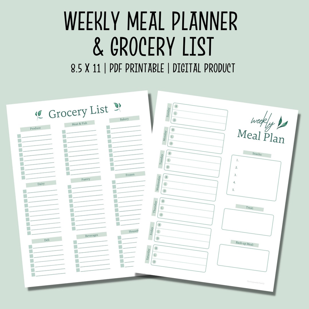 Weekly Meal Planner & Grocery List Printable PDF | Menu Planner | Meal ...