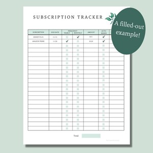 Subscription Tracker Printable Expense Tracker Account Tracker Monthly ...