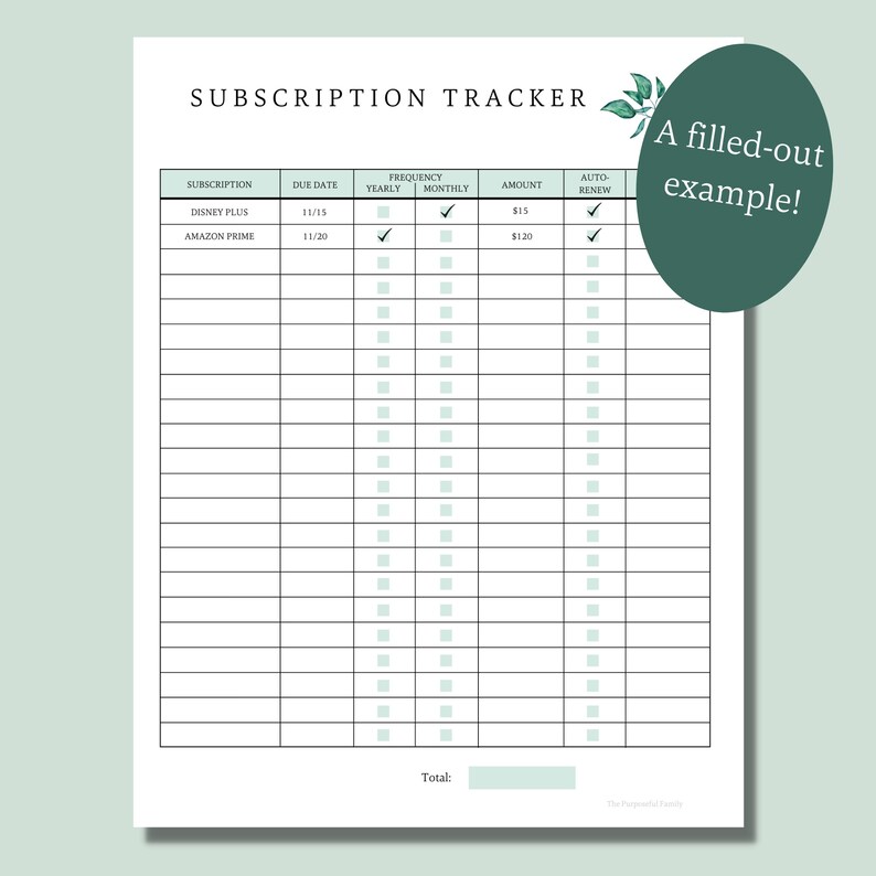 Subscription Tracker Printable Expense Tracker Account Tracker Monthly ...