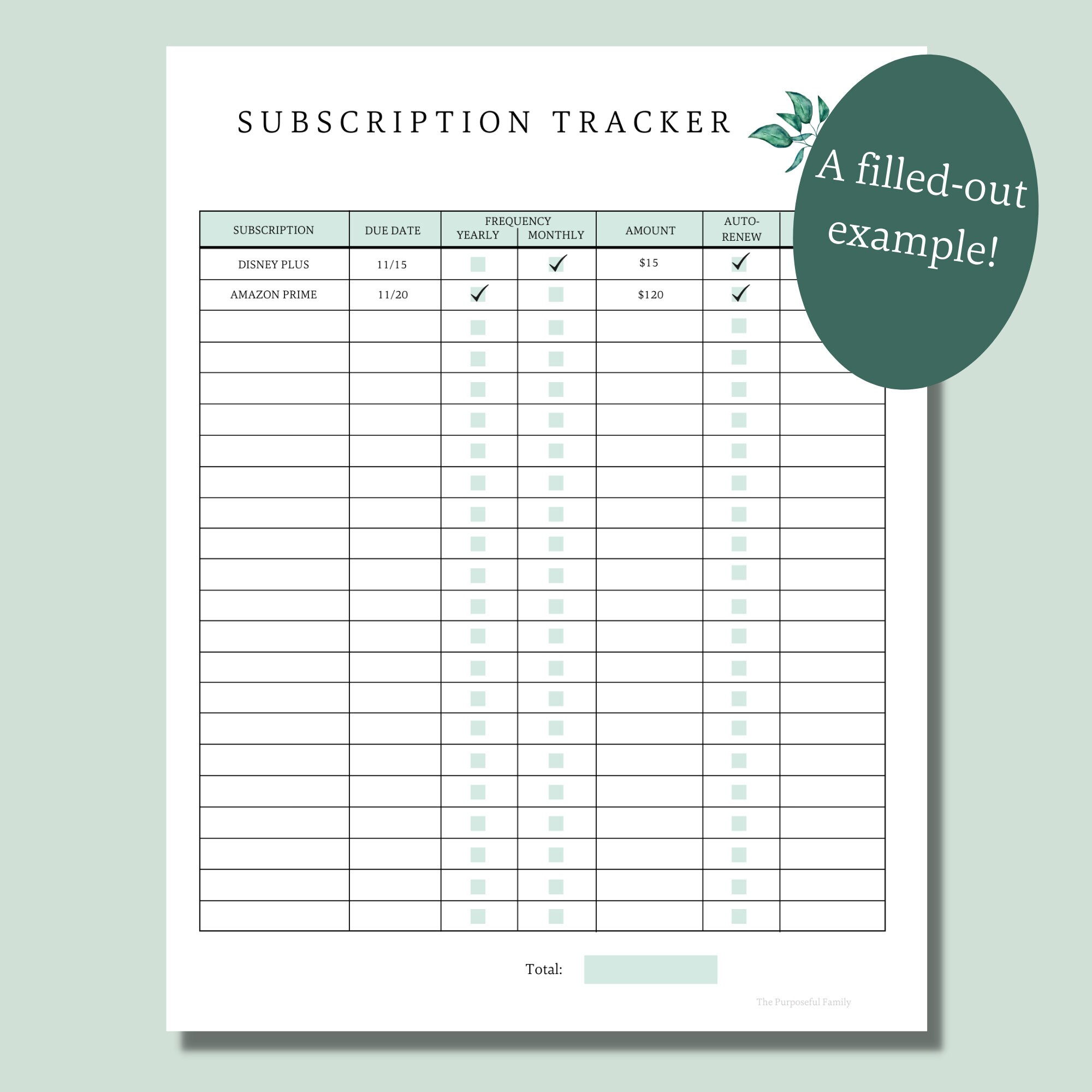 Subscription Tracker Printable Expense Tracker Account Tracker Monthly ...