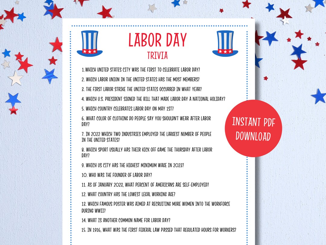Labor Day Trivia Game | Labor Day Printable Party Games | Patriotic ...
