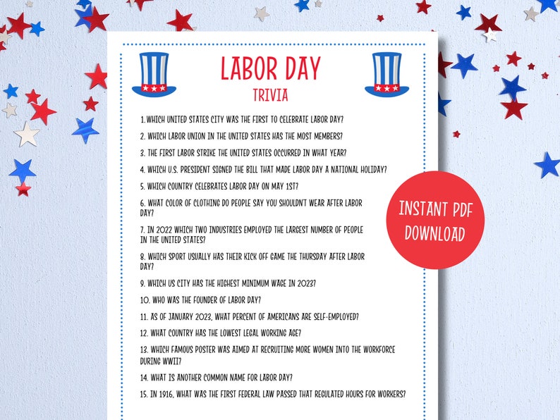 Labor Day Trivia Game | Labor Day Printable Party Games | Patriotic ...