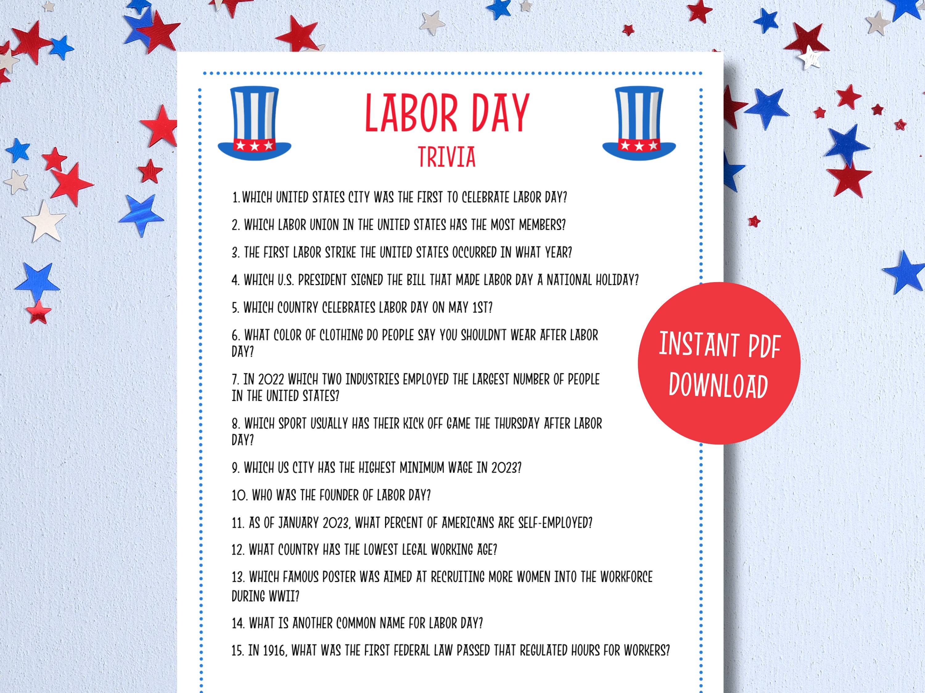 Labor Day Trivia Game | Labor Day Printable Party Games | Patriotic ...