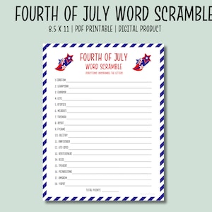 Fourth of July Word Scramble| July 4th Printable Party Game | July 4th ...