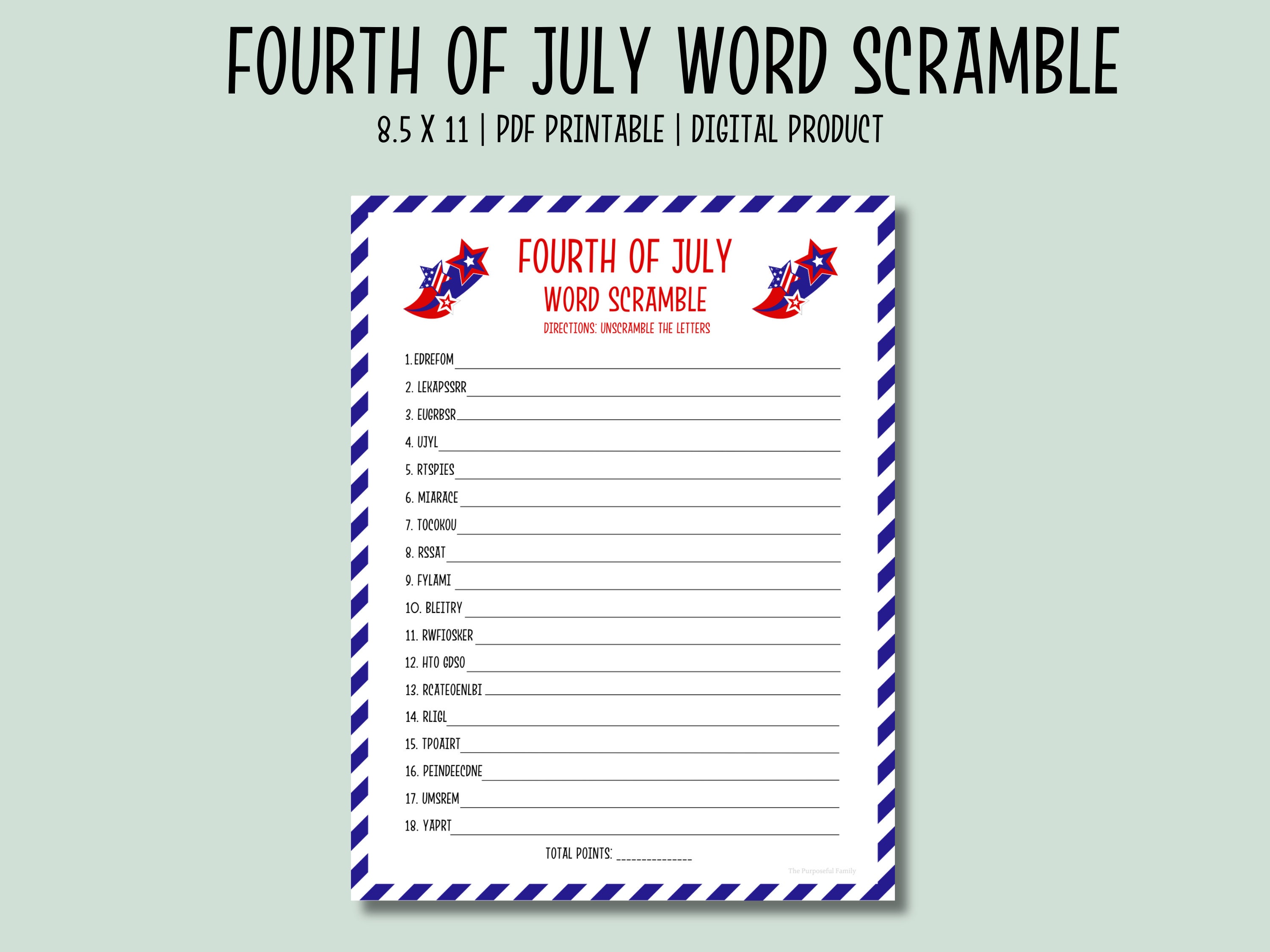 Fourth of July Word Scramble| July 4th Printable Party Game | July 4th ...