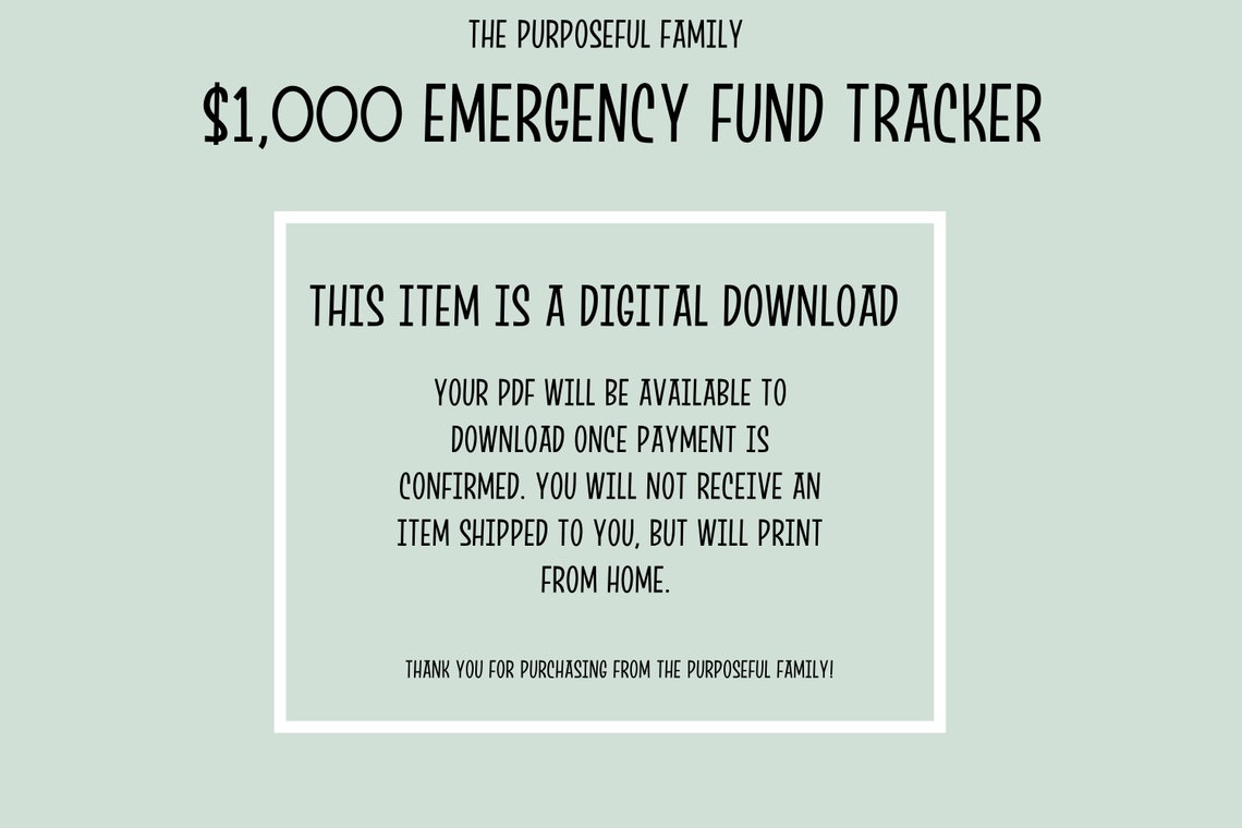 1000 Emergency Fund Tracker Printable 1K Emergency Fund - Etsy