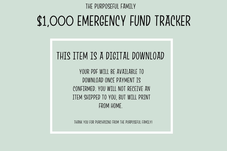 1000 Emergency Fund Tracker Printable 1K Emergency Fund - Etsy