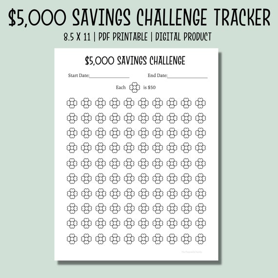 5000 Money Saving Challenge 5k Printable Savings Tracker | Etsy
