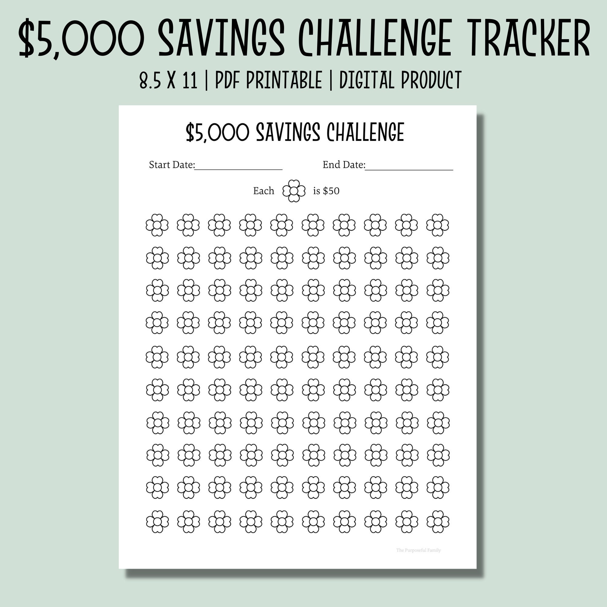 5,000 Money Saving Challenge | 5k Printable Savings Tracker ...
