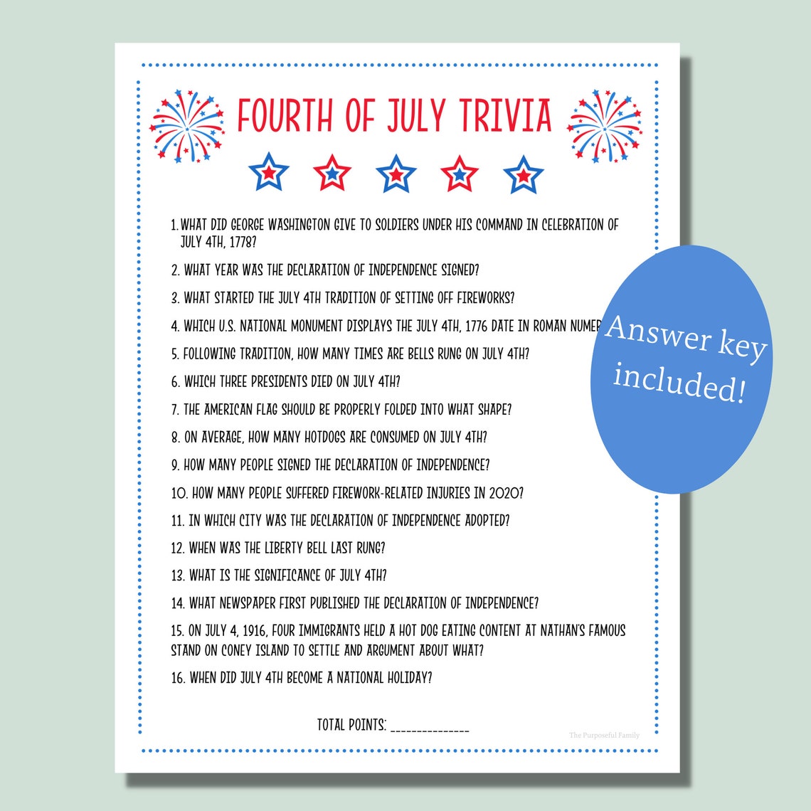 Fourth of July Trivia Game | 4th of July Printable Party Game ...