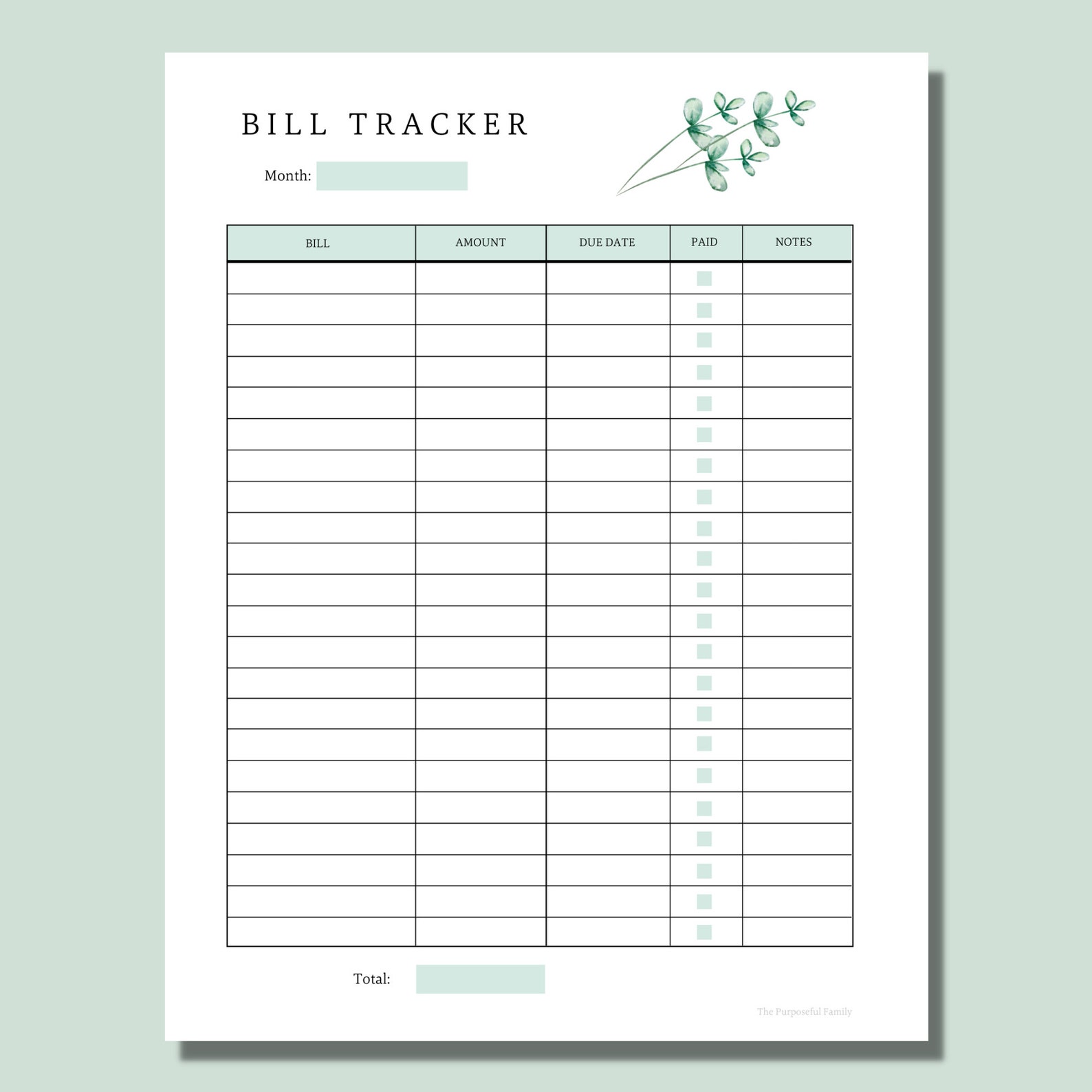 Suivi imprimable du paiement mensuel des factures | Planificateur de ...