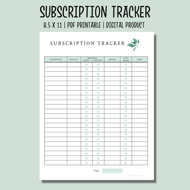 Subscription Tracker Printable | Expense Tracker | Account Tracker ...