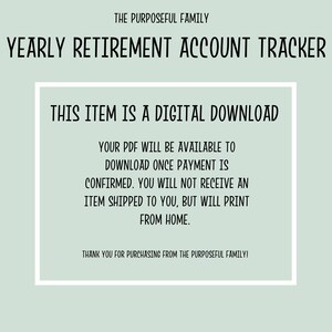 Yearly Retirement Account Printable Tracker | PDF Retirement Tracker - Etsy