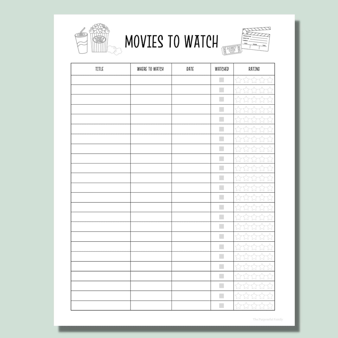 Movies to Watch Printable List | Movie Tracker Instant Download | Movie ...