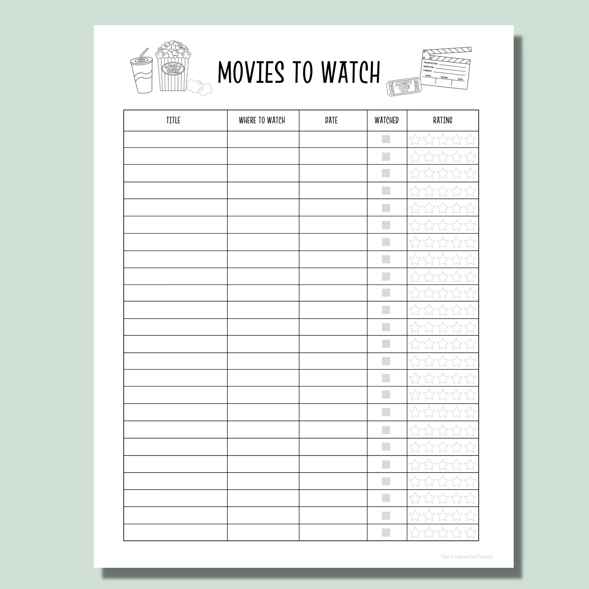 Movies to Watch Printable List | Movie Tracker Instant Download | Movie ...