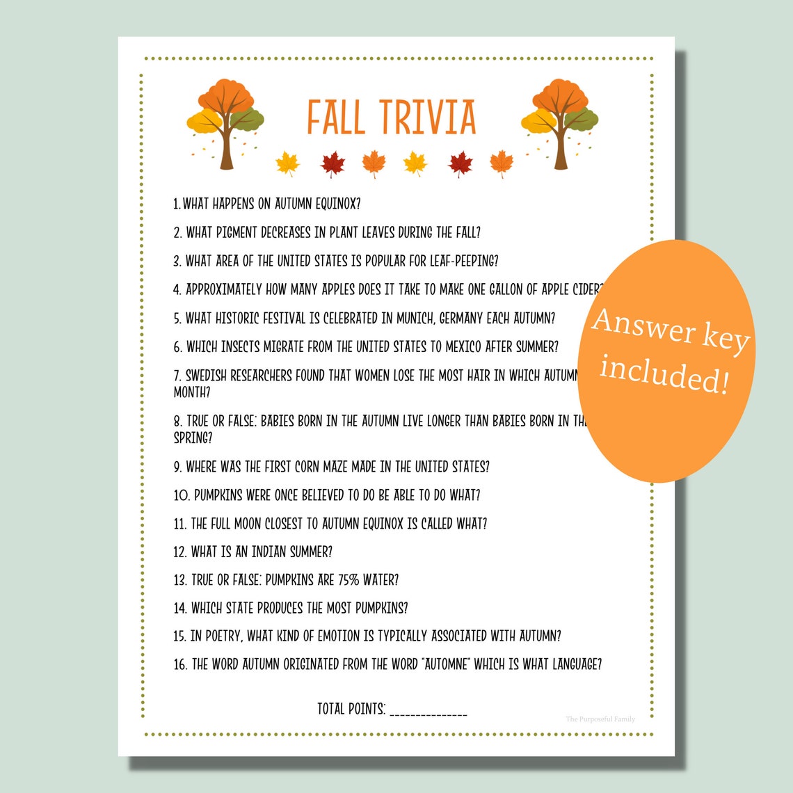 Fall Trivia Game |fall Printable Party Games | Fun Autumn Games ...