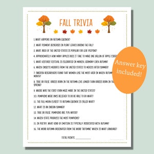 Fall Trivia Game |fall Printable Party Games | Fun Autumn Games ...