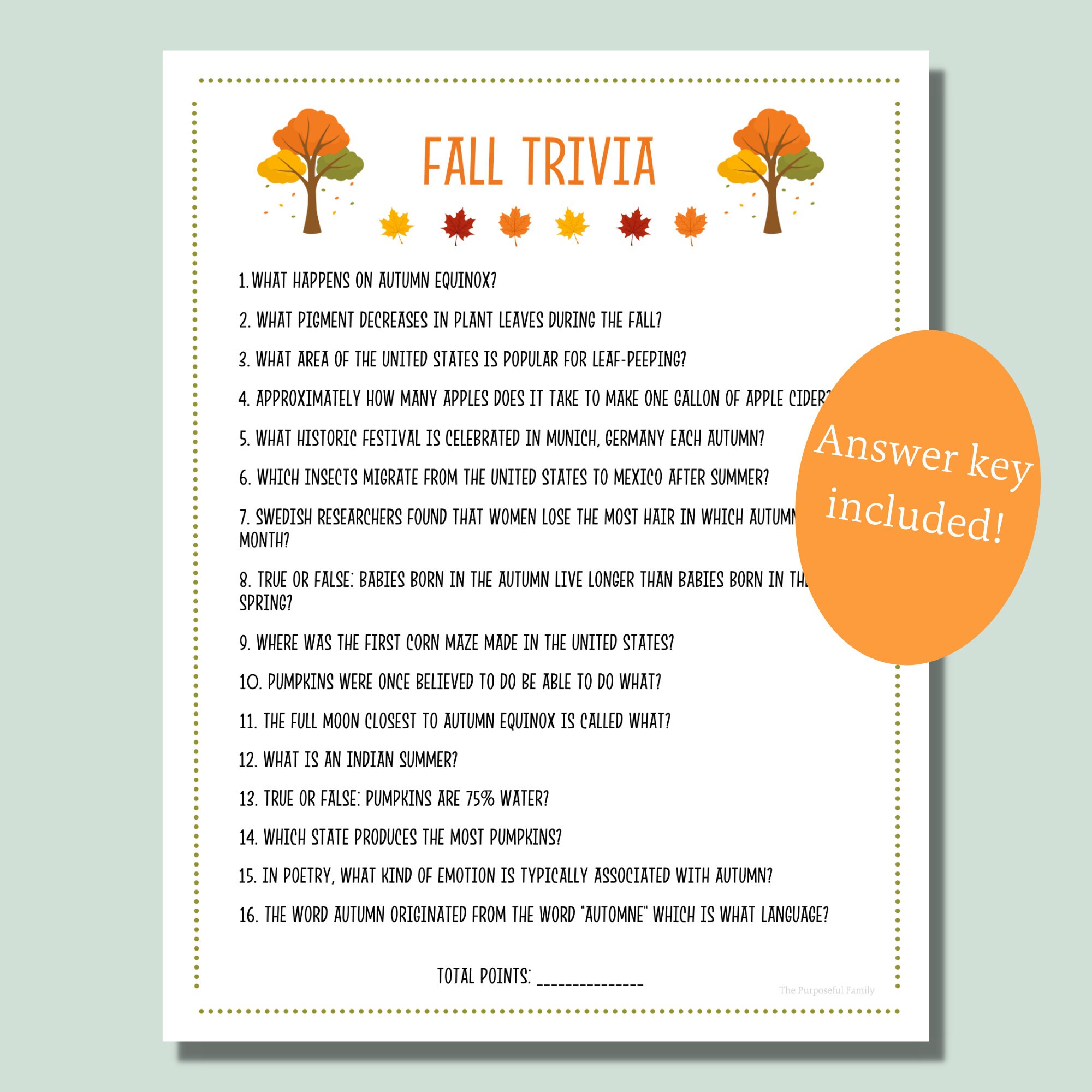 Fall Trivia Game |fall Printable Party Games | Fun Autumn Games ...