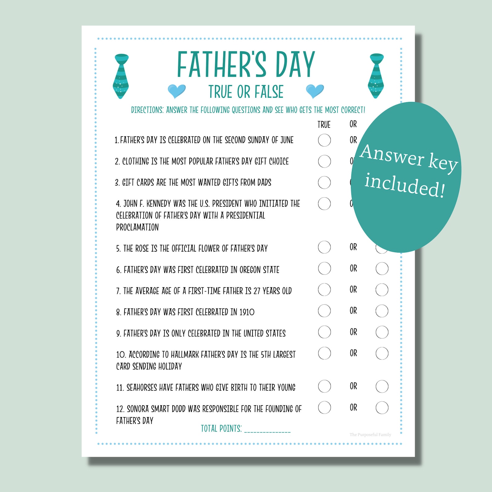 Father's Day Trivia Game | Father's Day True or False | Dad Game for ...