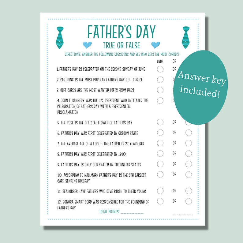 Father's Day Trivia Game | Father's Day True or False | Dad Game for ...
