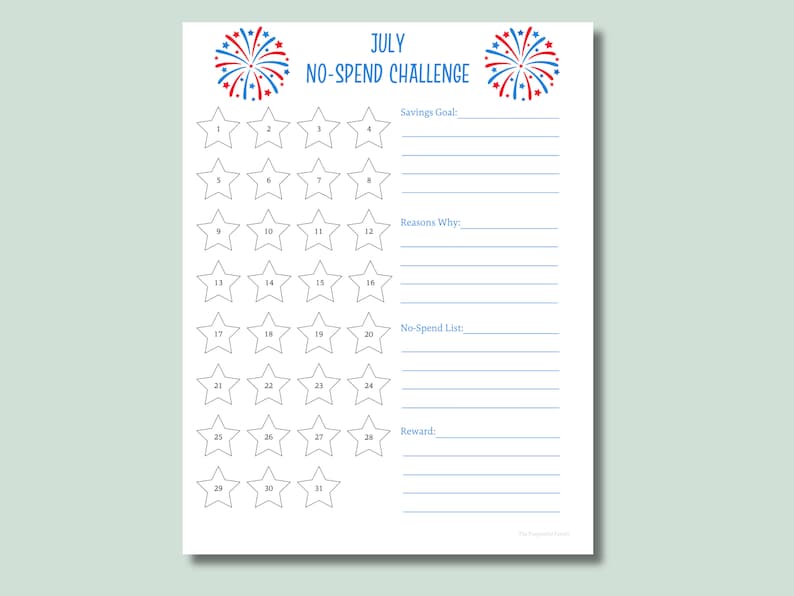 July No-spend Challenge | No-spend Month Printable | No-spend Goal ...