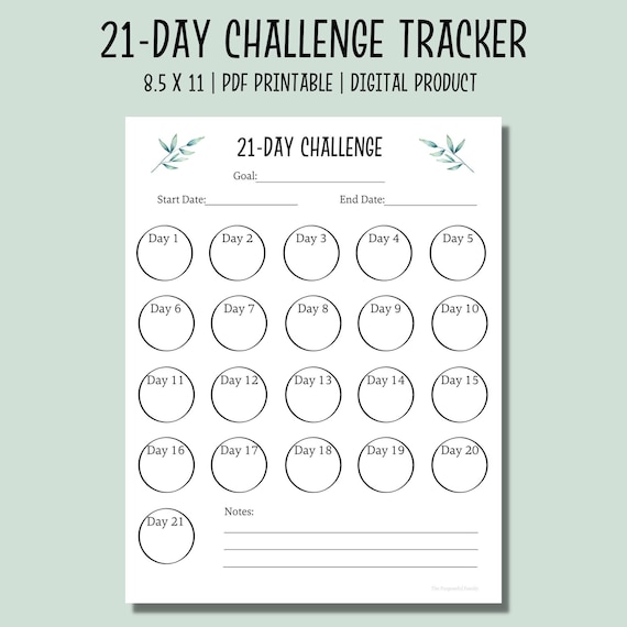 21-day Challenge Tracker Printable Habit Tracker PDF Goal | Etsy