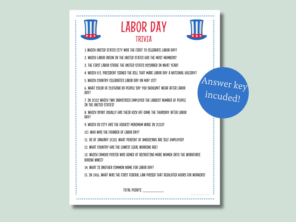 Labor Day Trivia Game | Labor Day Printable Party Games | Patriotic ...