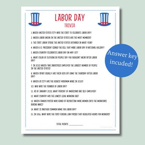 Labor Day Trivia Game | Labor Day Printable Party Games | Patriotic ...