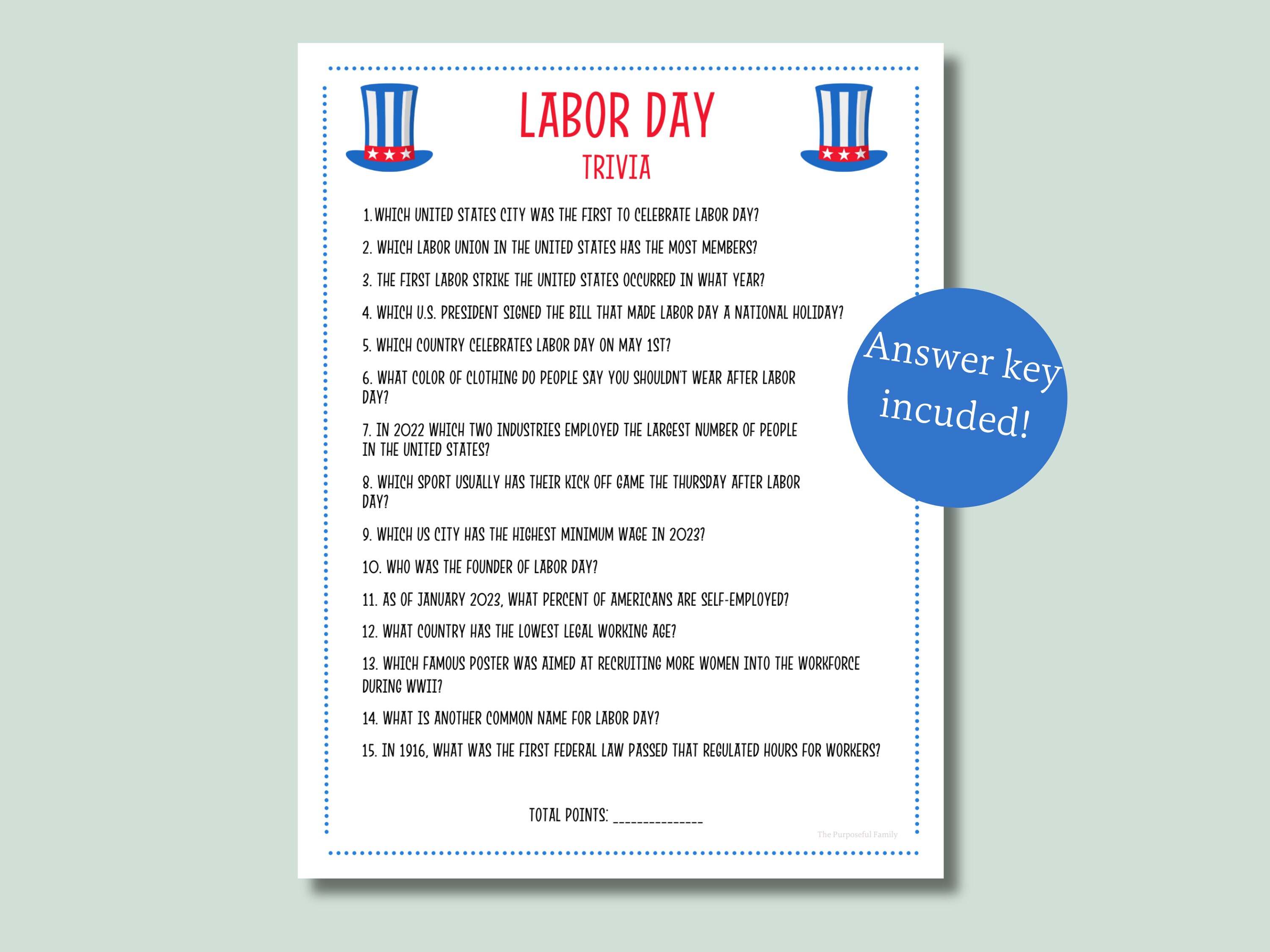 Labor Day Trivia Game | Labor Day Printable Party Games | Patriotic ...