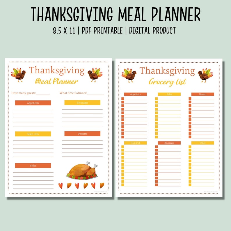 Thanksgiving Meal Planner Printable | Thanksgiving Menu Planning ...