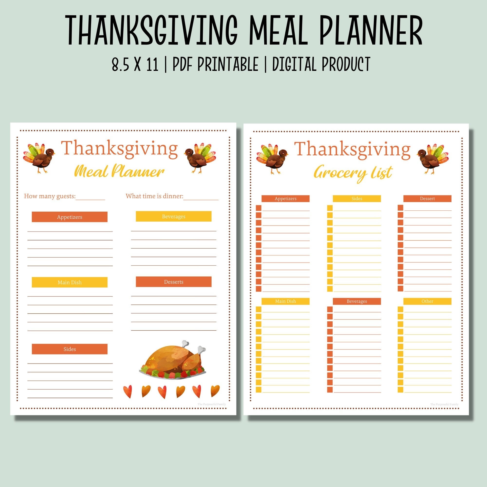Thanksgiving Meal Planner Printable | Thanksgiving Menu Planning ...