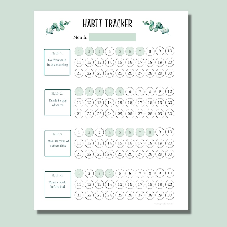 Habit Tracker Printable PDF Habit Log Monthly Habit - Etsy