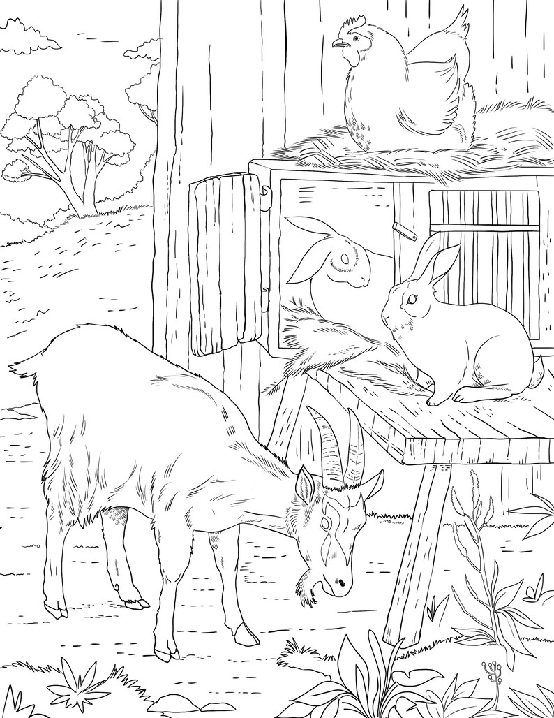 Farm Goat Printable Adult Coloring Page From Manila Shine coloring Book ...