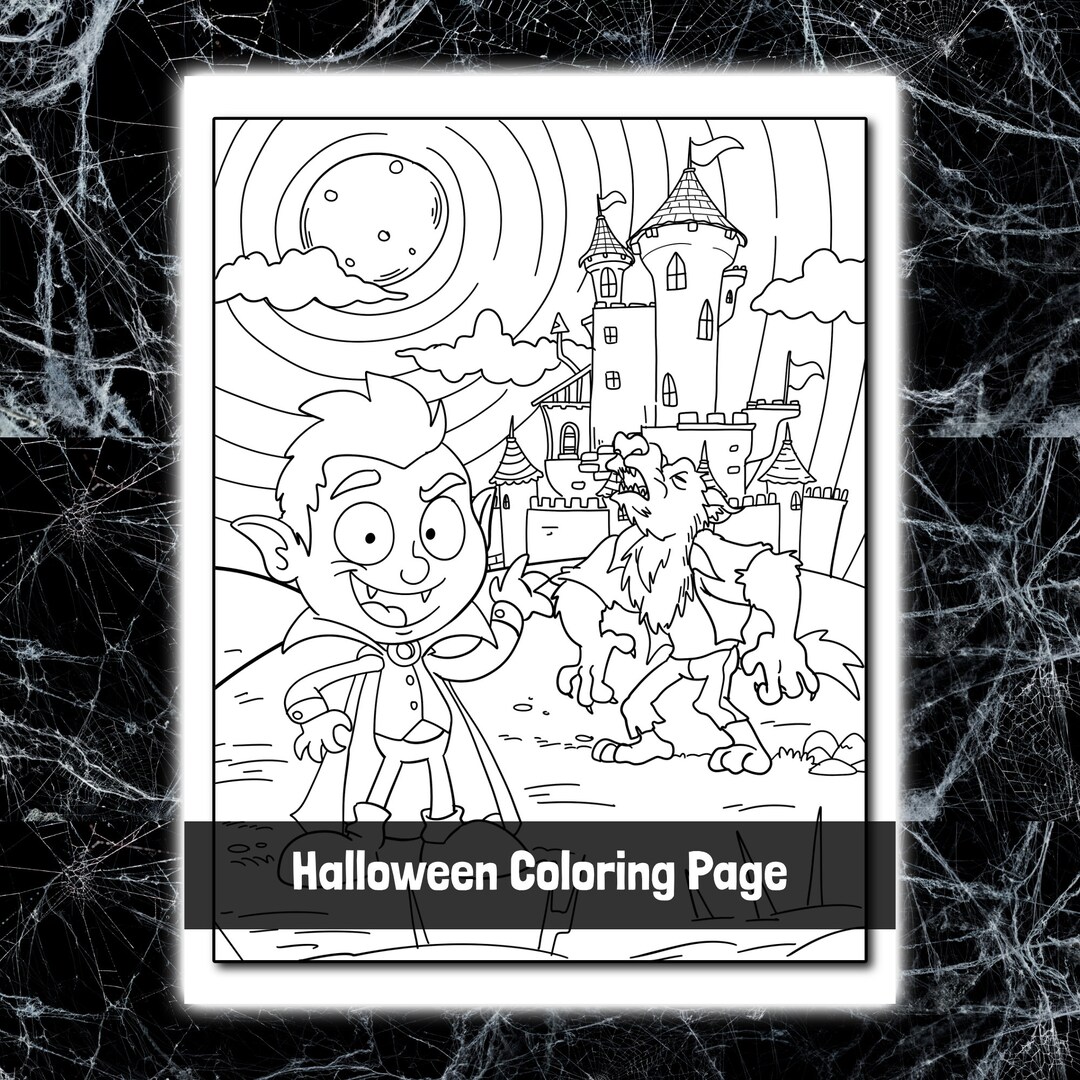 Halloween Coloring Page, Werewolf, Monster, Dracula, Haunted House, A ...