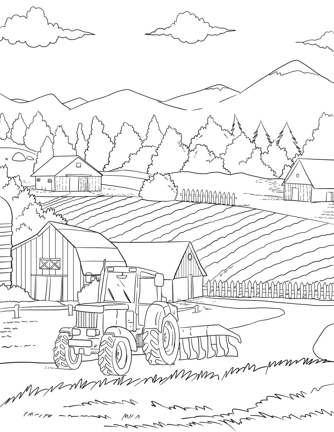 Farm Tractor - Printable Adult Coloring Page From Manila Shine ...