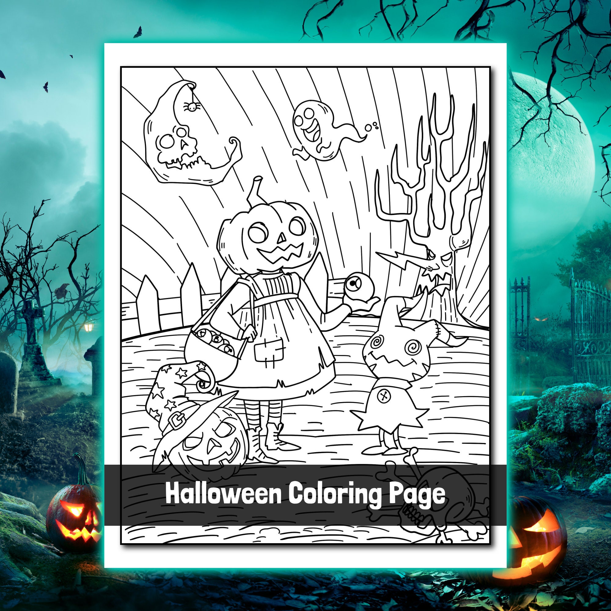 Halloween Coloring Page, Zombie, Monster, Haunted House, Pumpkin, Trick ...