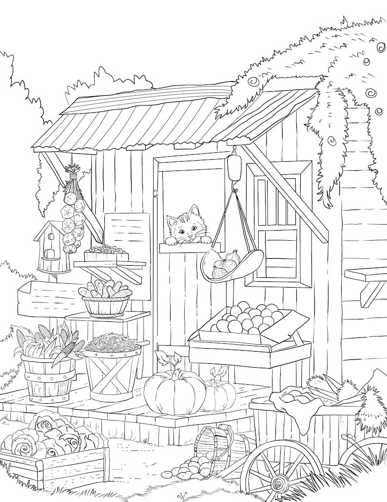 Farm Cat - Printable Adult Coloring Page From Manila Shine (coloring ...