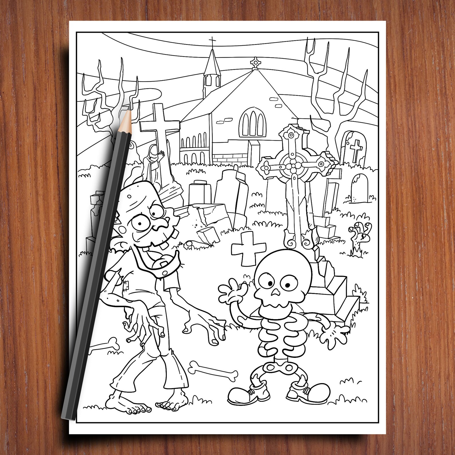 Halloween Coloring Page Zombie Monster Haunted House A - Etsy