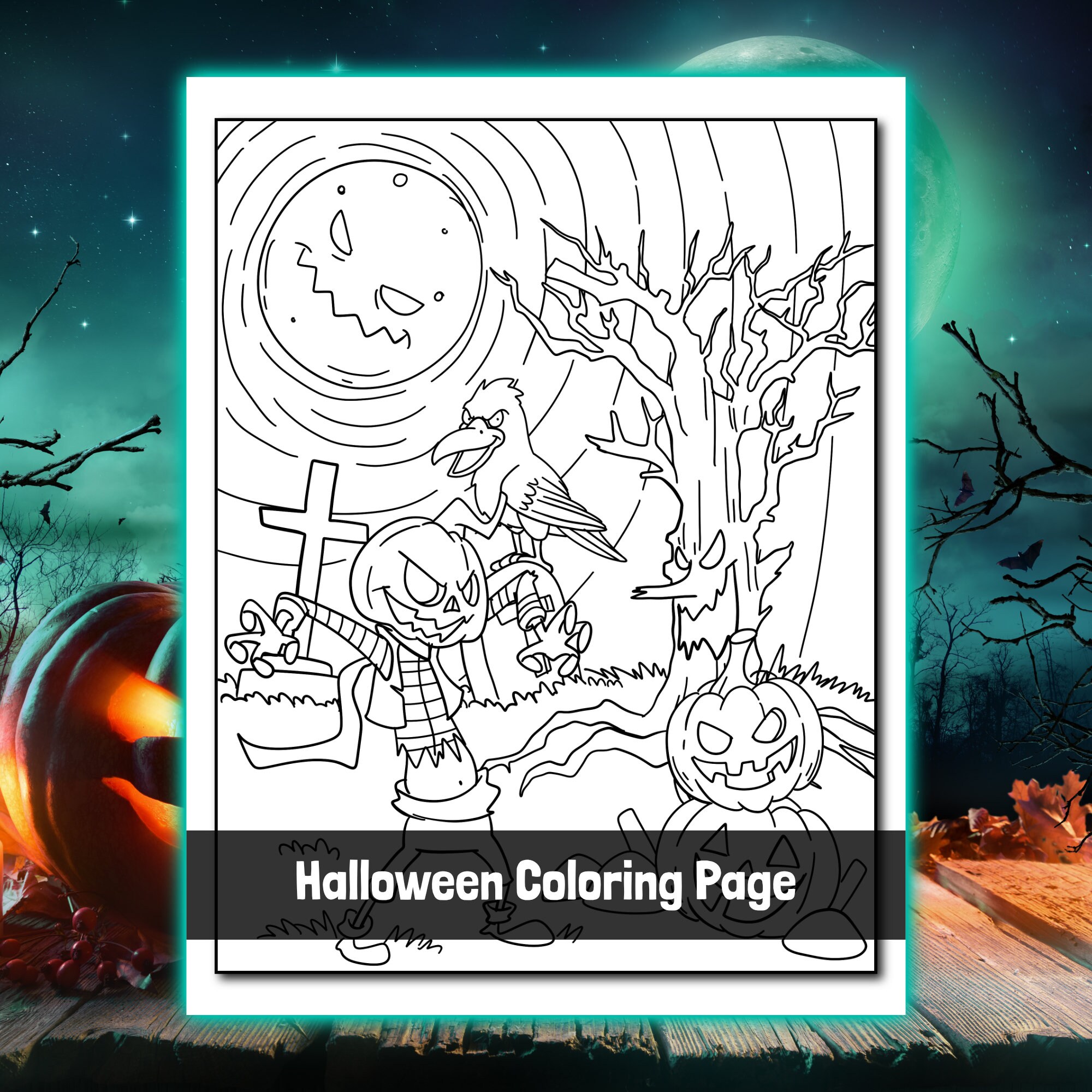Halloween Coloring Page, Zombie, Pumpkin, Skeleton, Haunted House, A ...