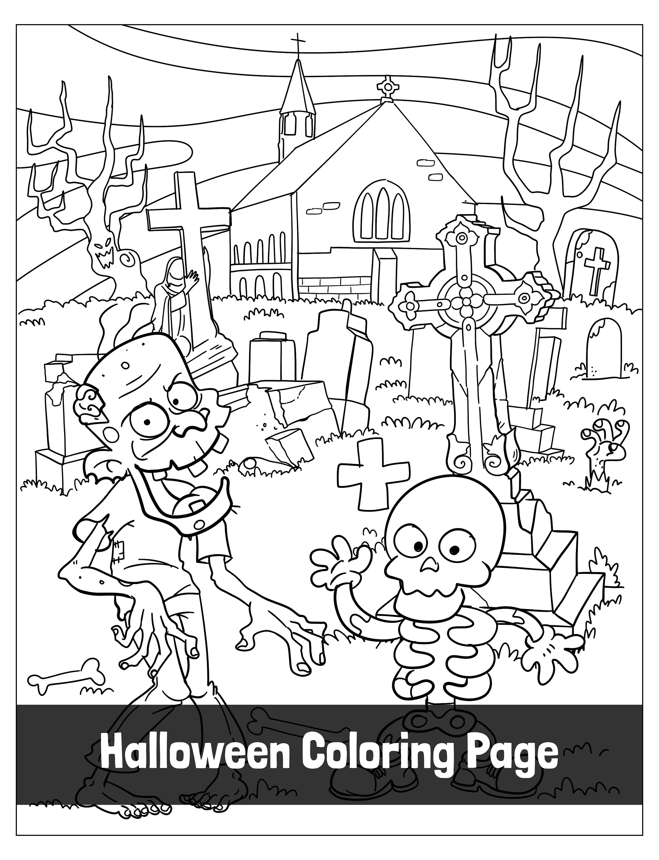 Halloween Coloring Page, Zombie, Monster, Haunted House, A Spooky ...