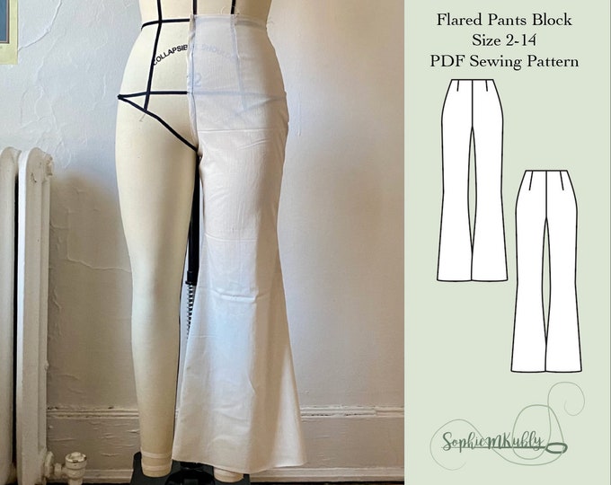 Flared Pants Pattern Women's Slim Fit Flared Pants Digital PDF Sewing Pattern Block / Size 2-14 ...