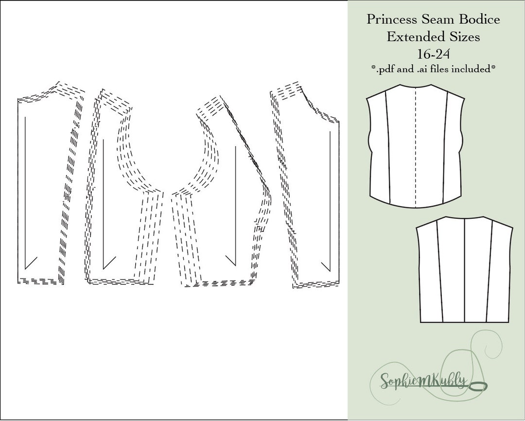 Plus Size Womens Slim Fit Princess Seam Bodice Digital PDF Sewing ...