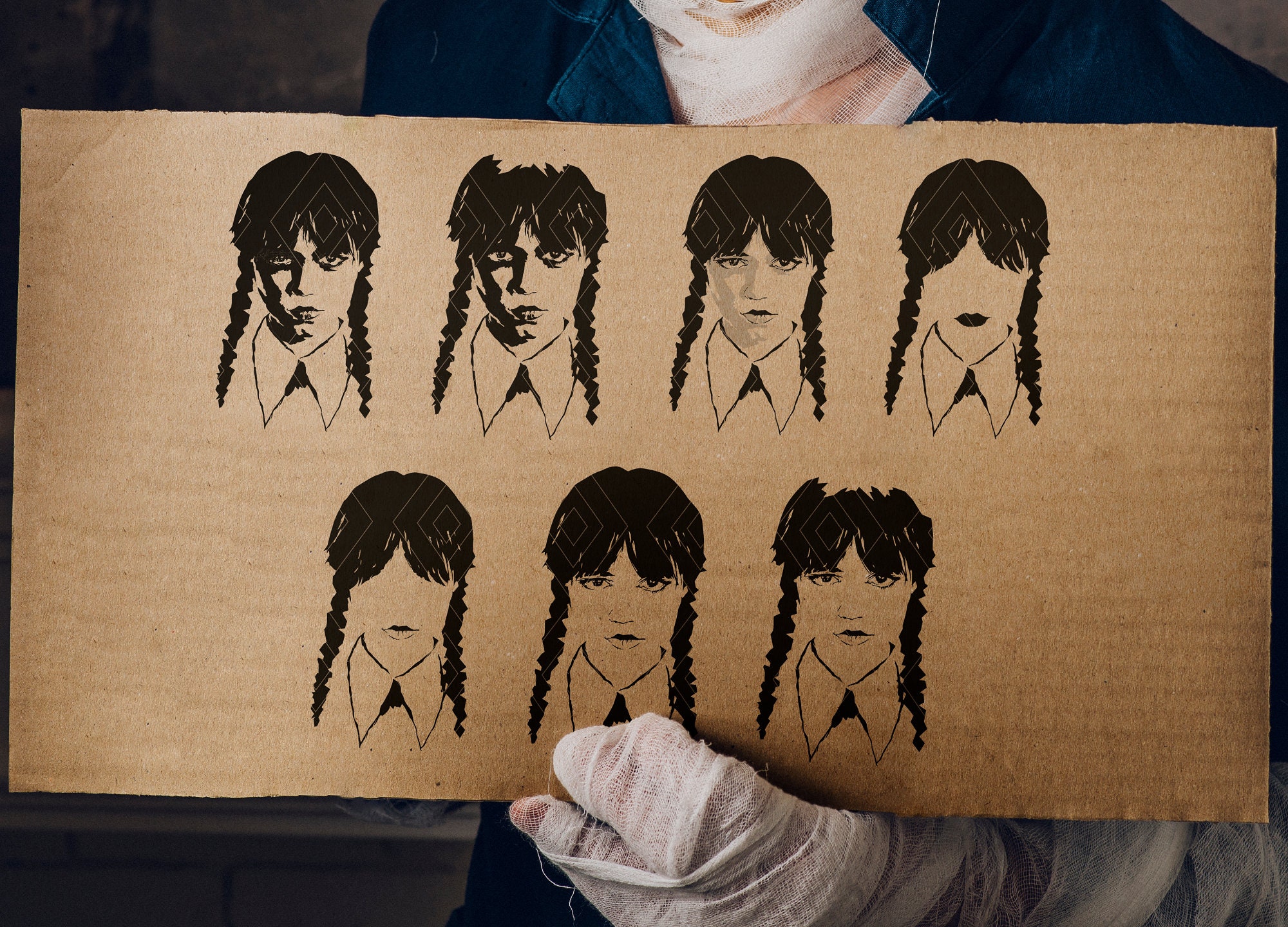 Wednesday Inspired Svg Addams Png wednesday Face Svg - Etsy