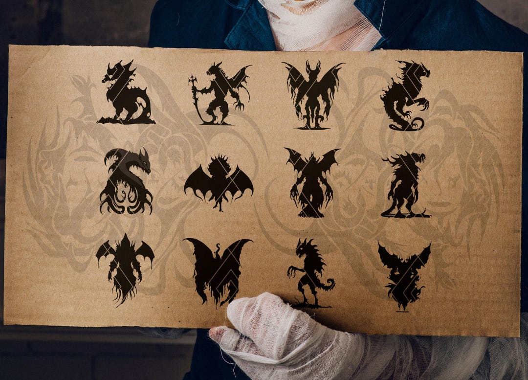 Winged Creature Silhouette SVG Set | Gothic Horror Digital Art for ...