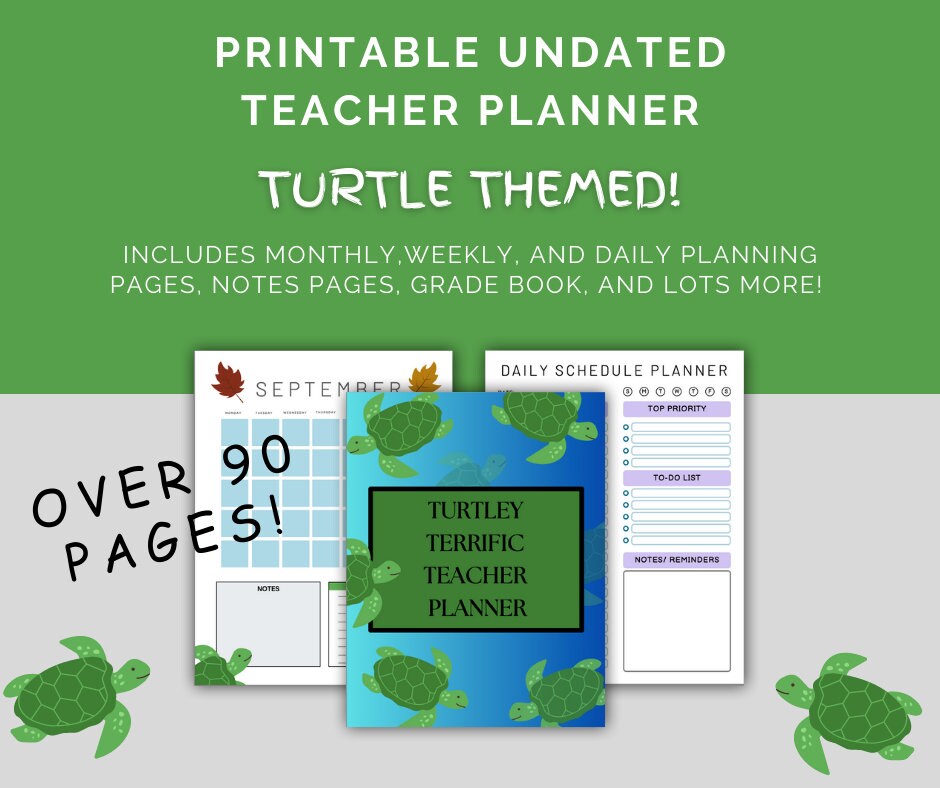 Printable Teacher Planner Undated Turtle Themed - Etsy