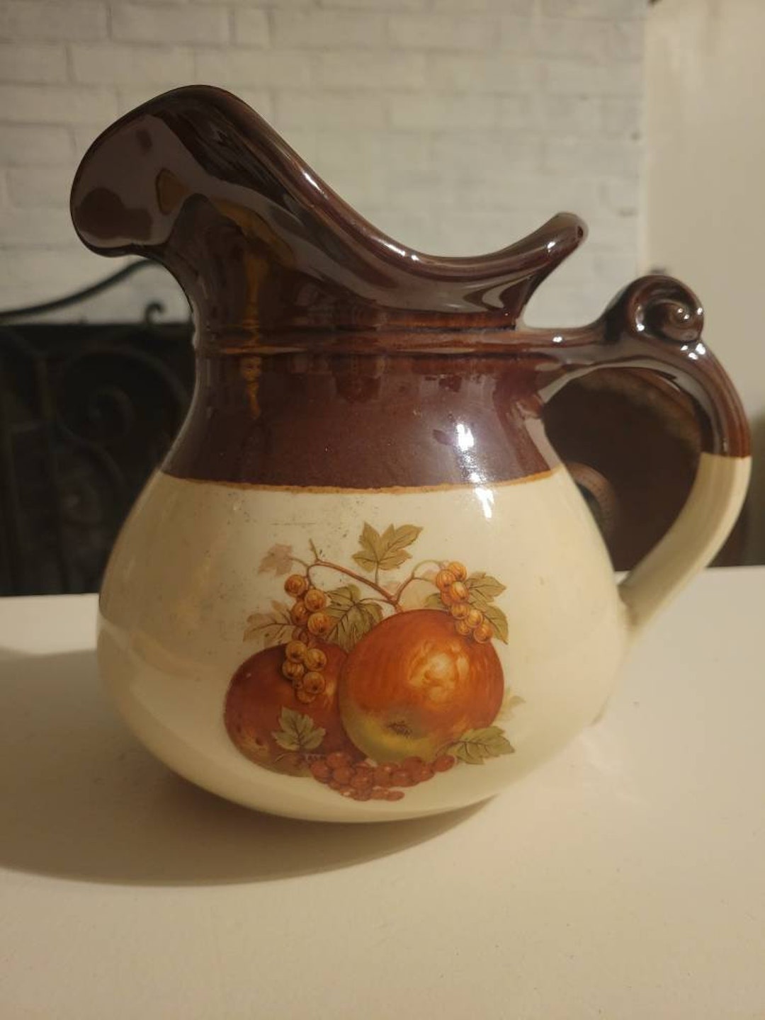 Vintage Mccoy USA Pottery Harvest Pitcher 7515 Beige Base With Brown ...