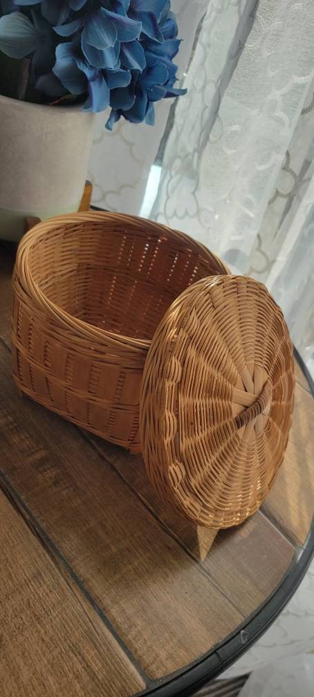 Woven Rattan Handcrafted Basket for Storage With Lid 6.5 - Etsy